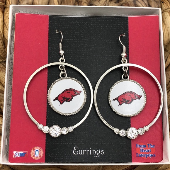 Fashion Jewelry | Jewelry | Arkansas Razorbacks Logo Rhinestone Silver ...